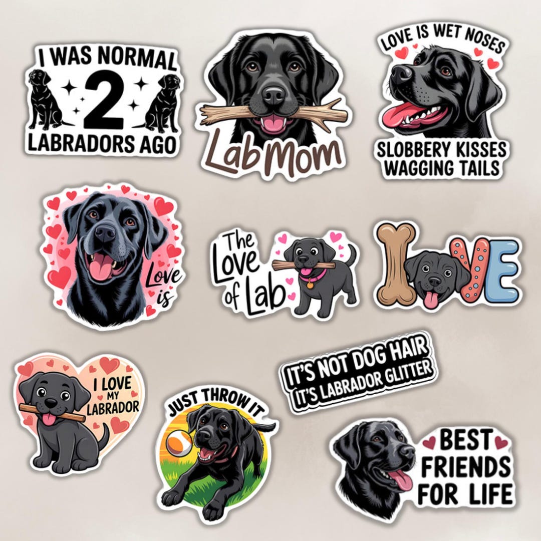10 Pcs Labrador Sticker: Black Labrador Waterproof Vinyl Stickers - Etsy