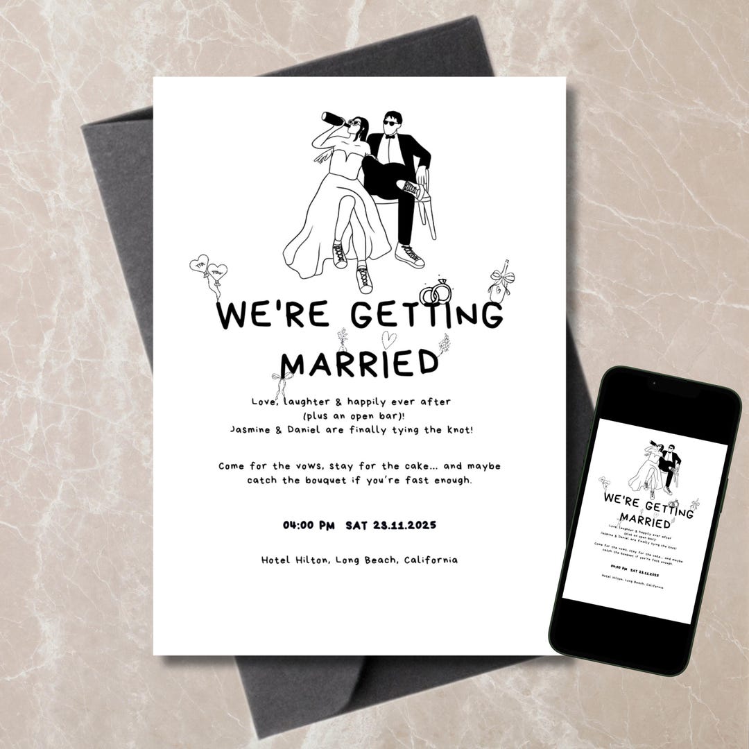 Humorous Wedding Invitation Template: Playful Bride & Groom (canva ...