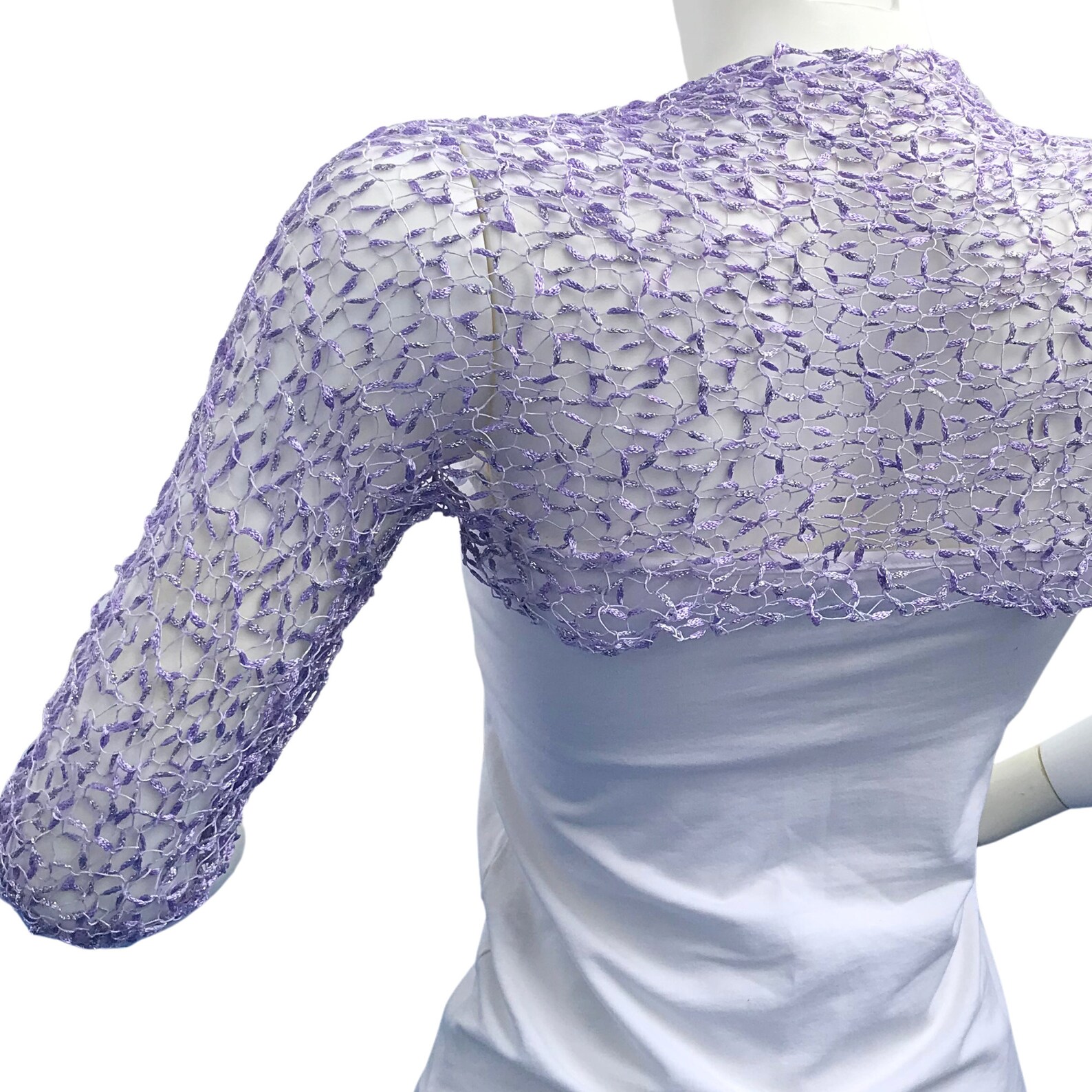 Purple Cropped Bolero Jacket, Half Sleeves Silky Shrug, Crochet Summer ...