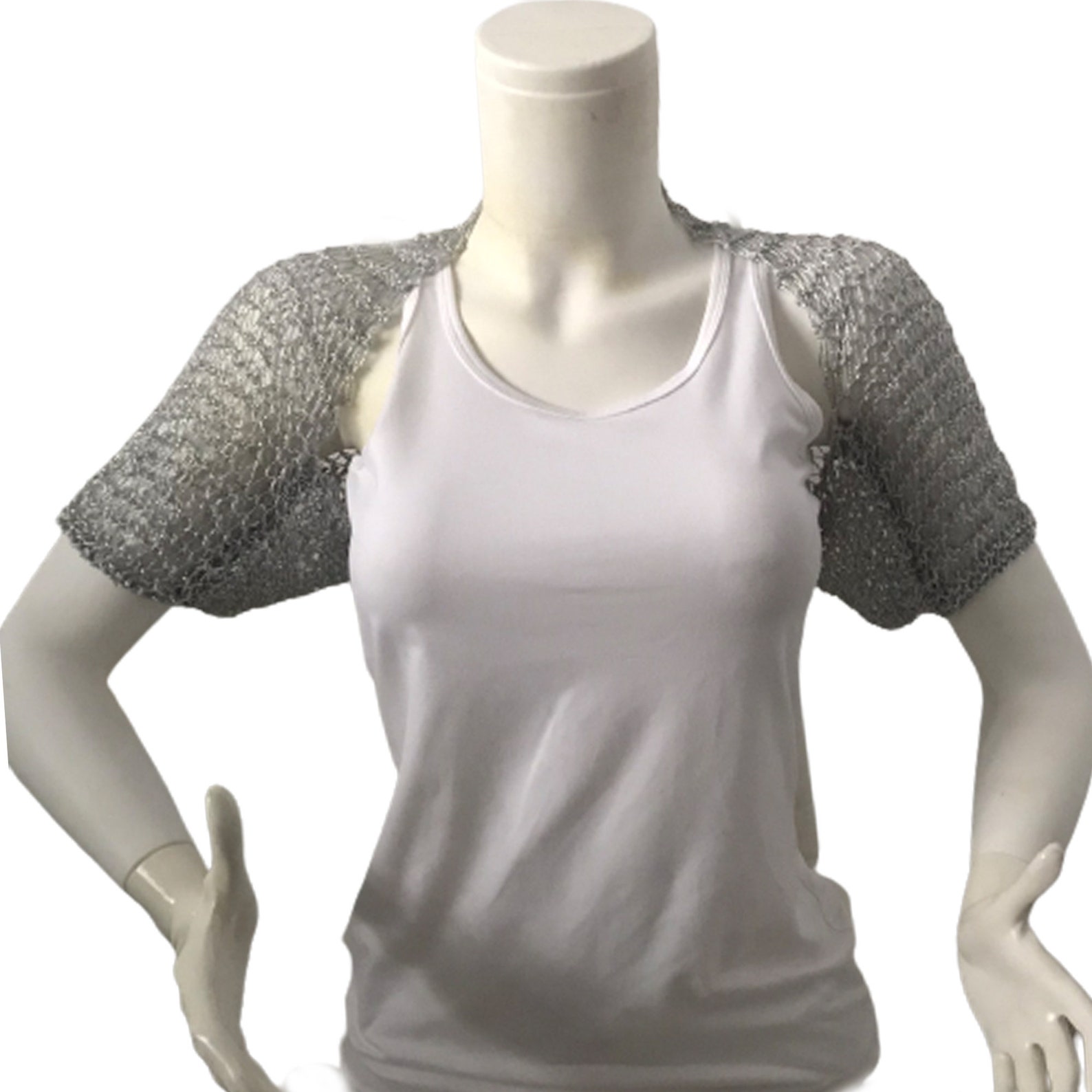 Metallic Silver Cropped Jacket, Crochet Half Sleeves Bolero Shrug ...