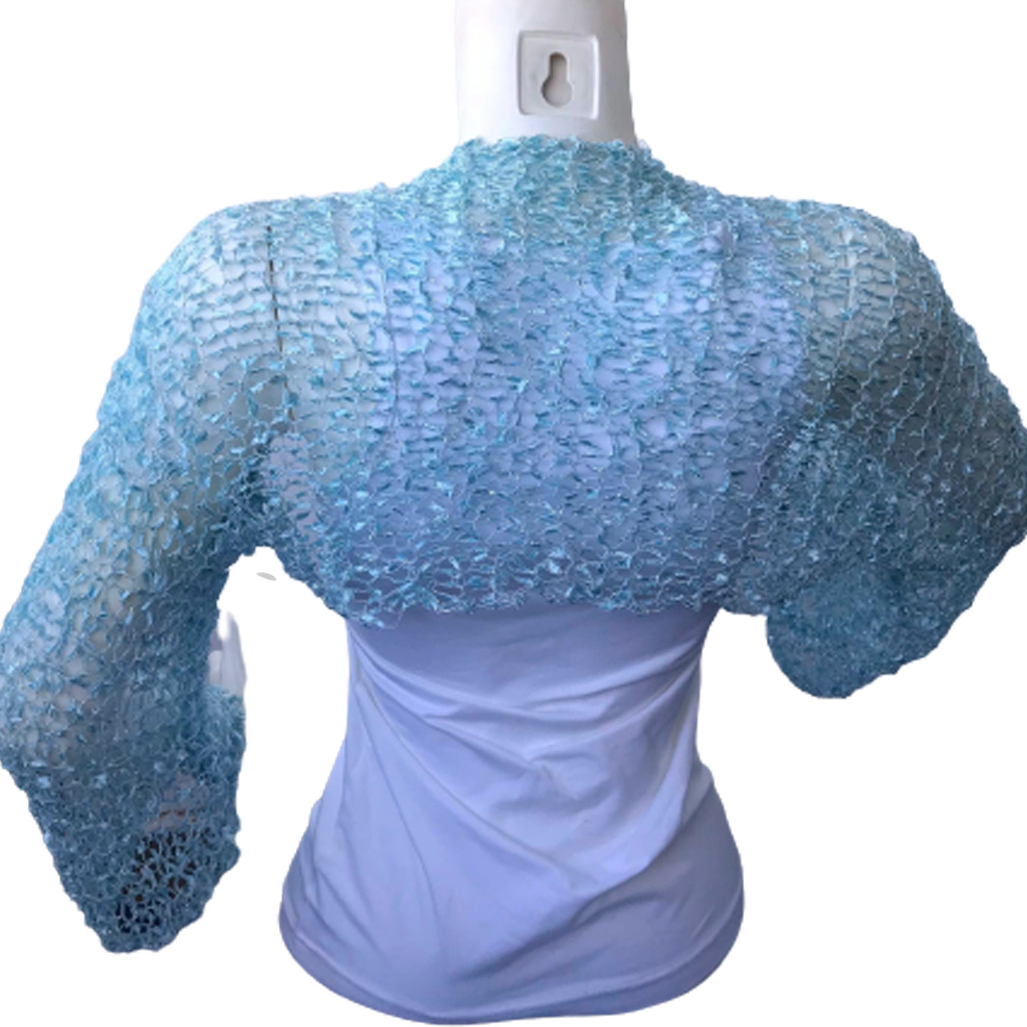 Turquoise Crochet Bridal Bolero, Ruffle Sleeves, Silky Shrug - Etsy