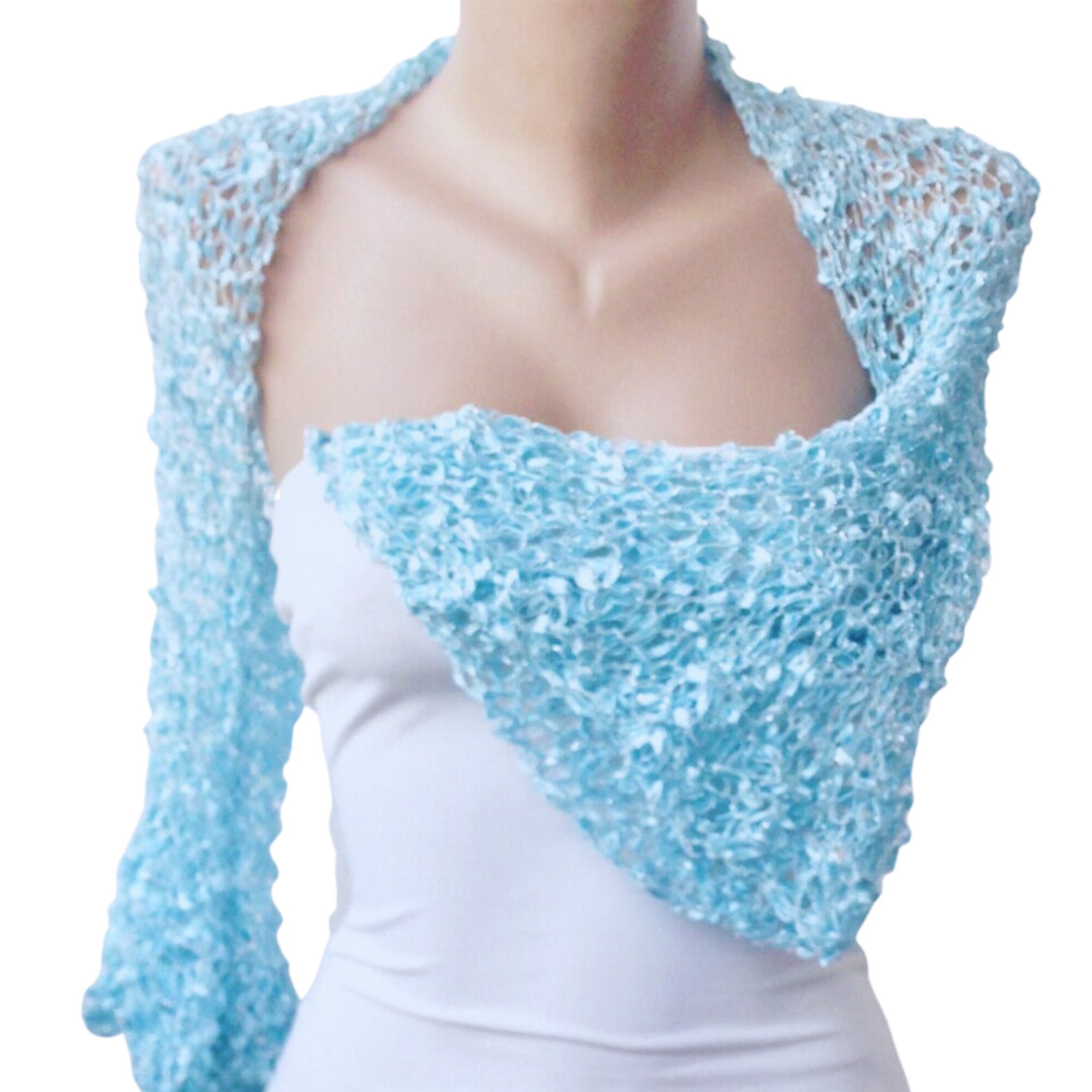 Turquoise Crochet Bridal Bolero Shrug, Aqua Blue Silky Wedding Cropped ...