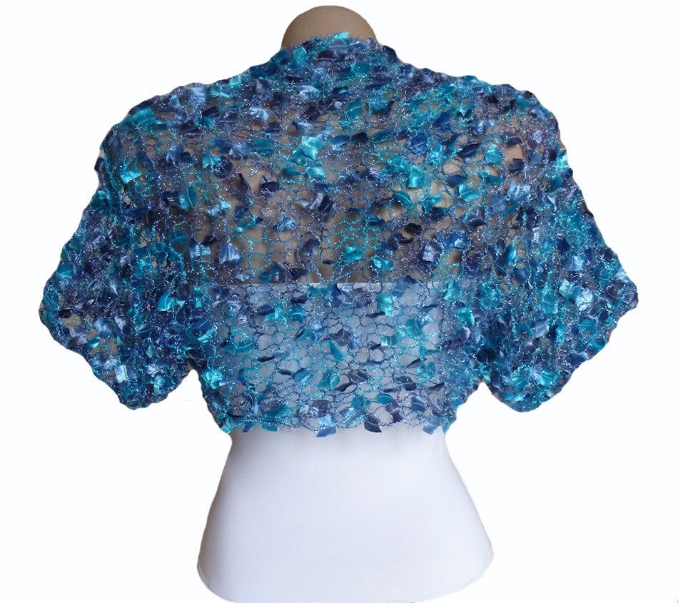 Aqua Navy Blue Winter Bolero Shrug, Knitted Winter Spring Bridal ...