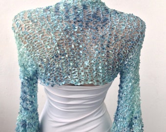 Dark Turquoise Blue Winter Cropped Jacket Knit Bolero Shrug | Etsy