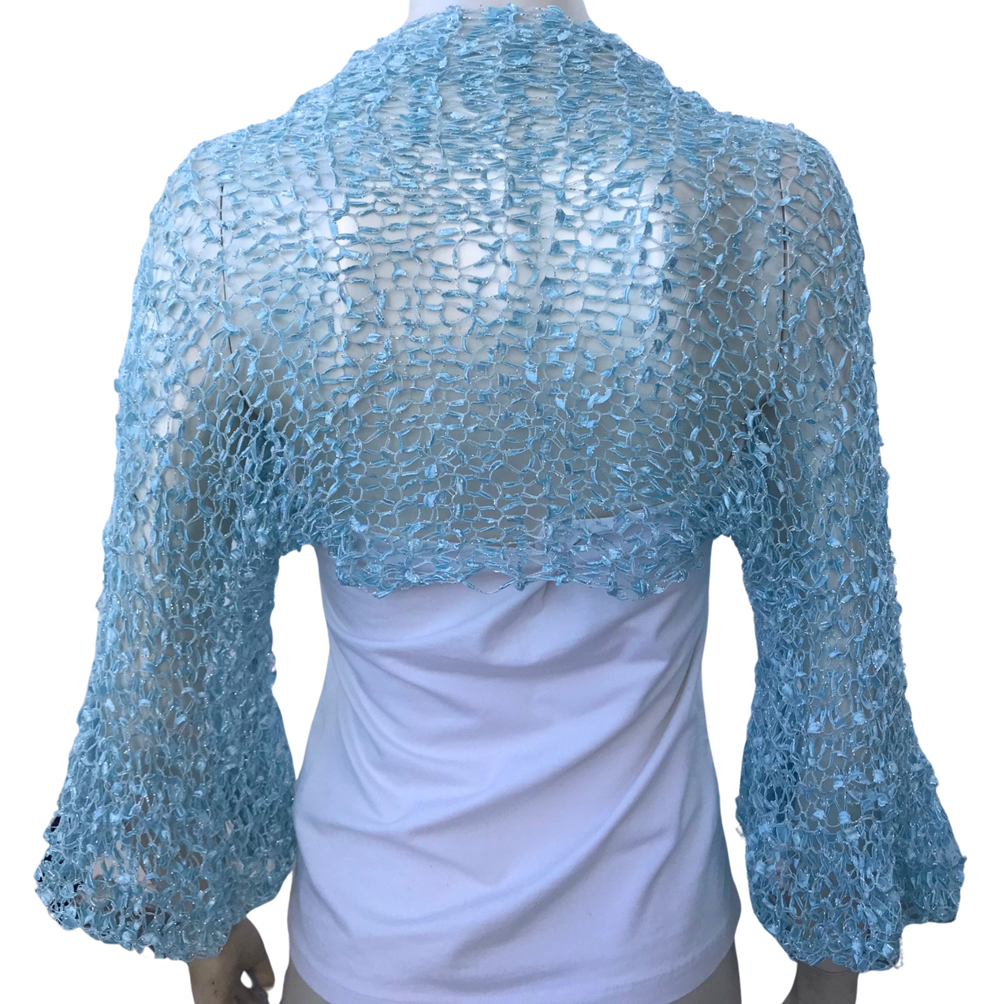 Turquoise Crochet Bridal Bolero Shrug, Aqua Blue Silky Wedding Cropped ...
