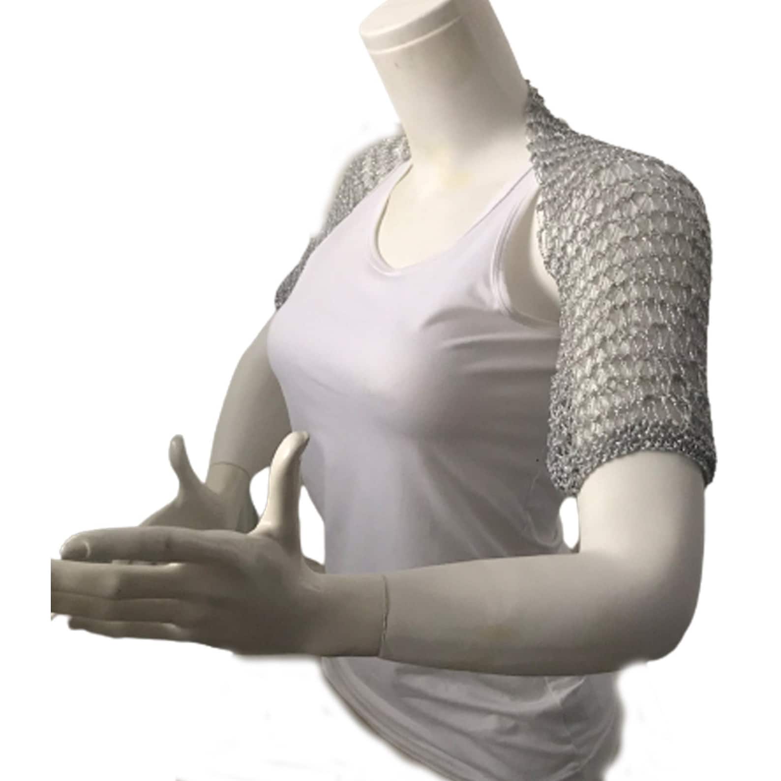 Metallic Silver Cropped Jacket, Crochet Half Sleeves Bolero Shrug ...