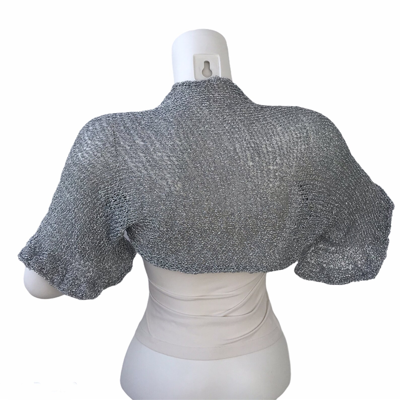 Knit Silver Metallic Wedding Bolero Shrug, Fine Brocade Shinning Ruffle ...