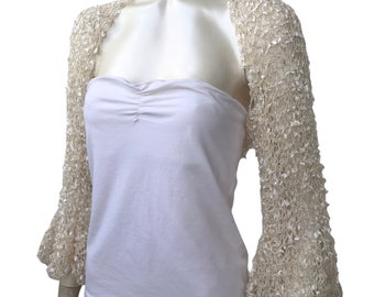Ruffle Sleeves Pale Yellow Bolero Shrug, Crochet Silky Summer Wedding ...