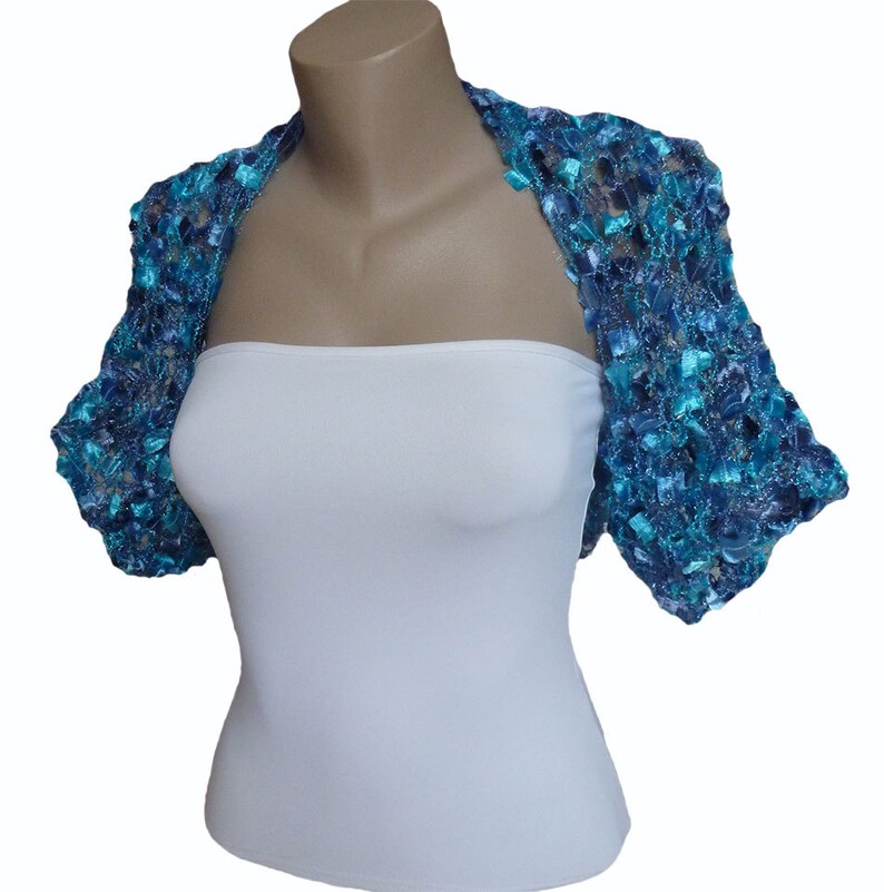 Aqua Navy Blue Winter Bolero Shrug, Knitted Winter Spring Bridal ...
