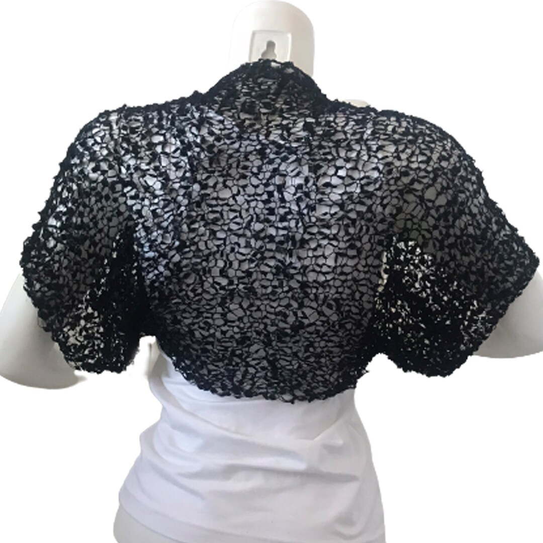 Evening Black Summer Knit Cropped Jacket, Silky Dance Party Bolero ...
