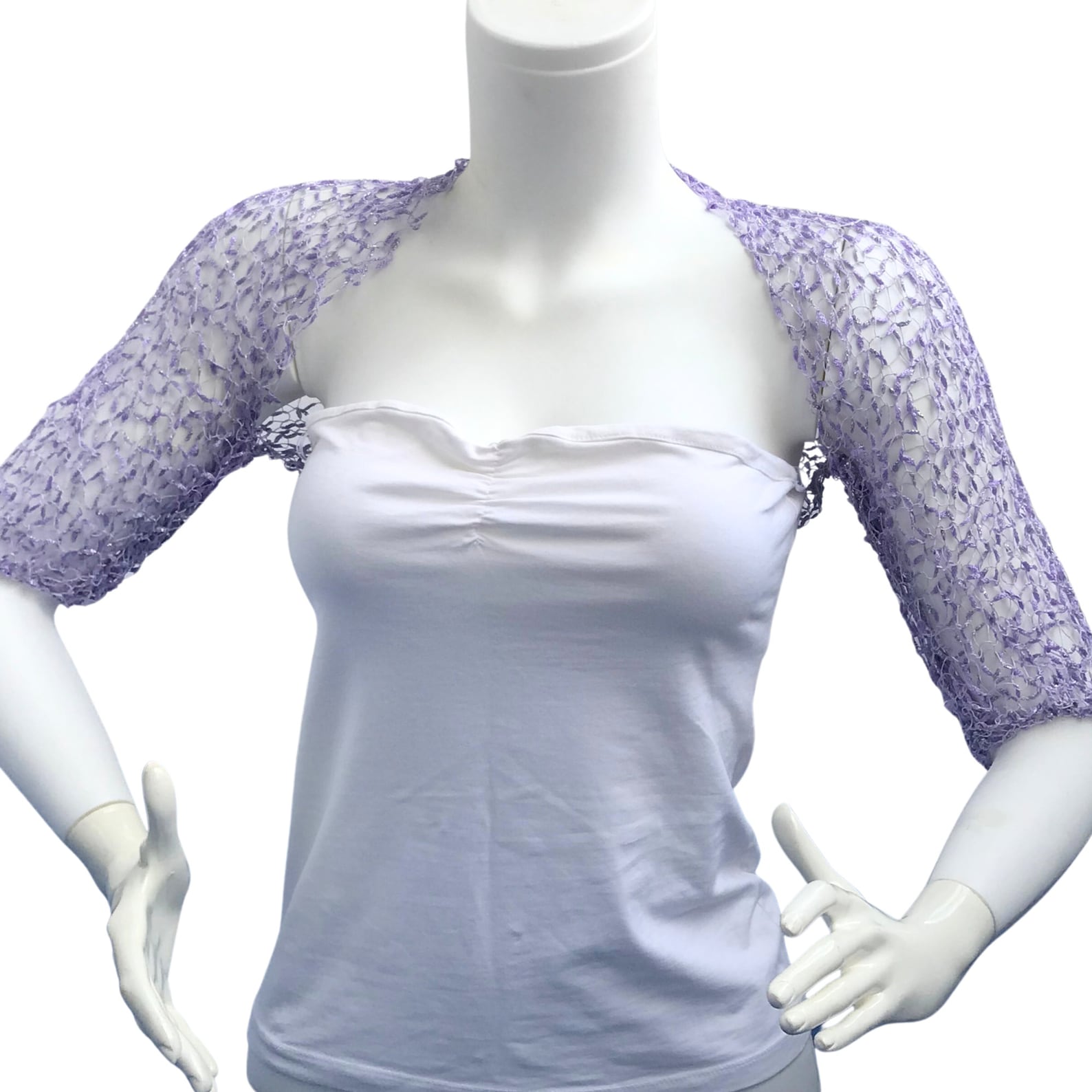 Purple Cropped Bolero Jacket, Half Sleeves Silky Shrug, Crochet Summer ...