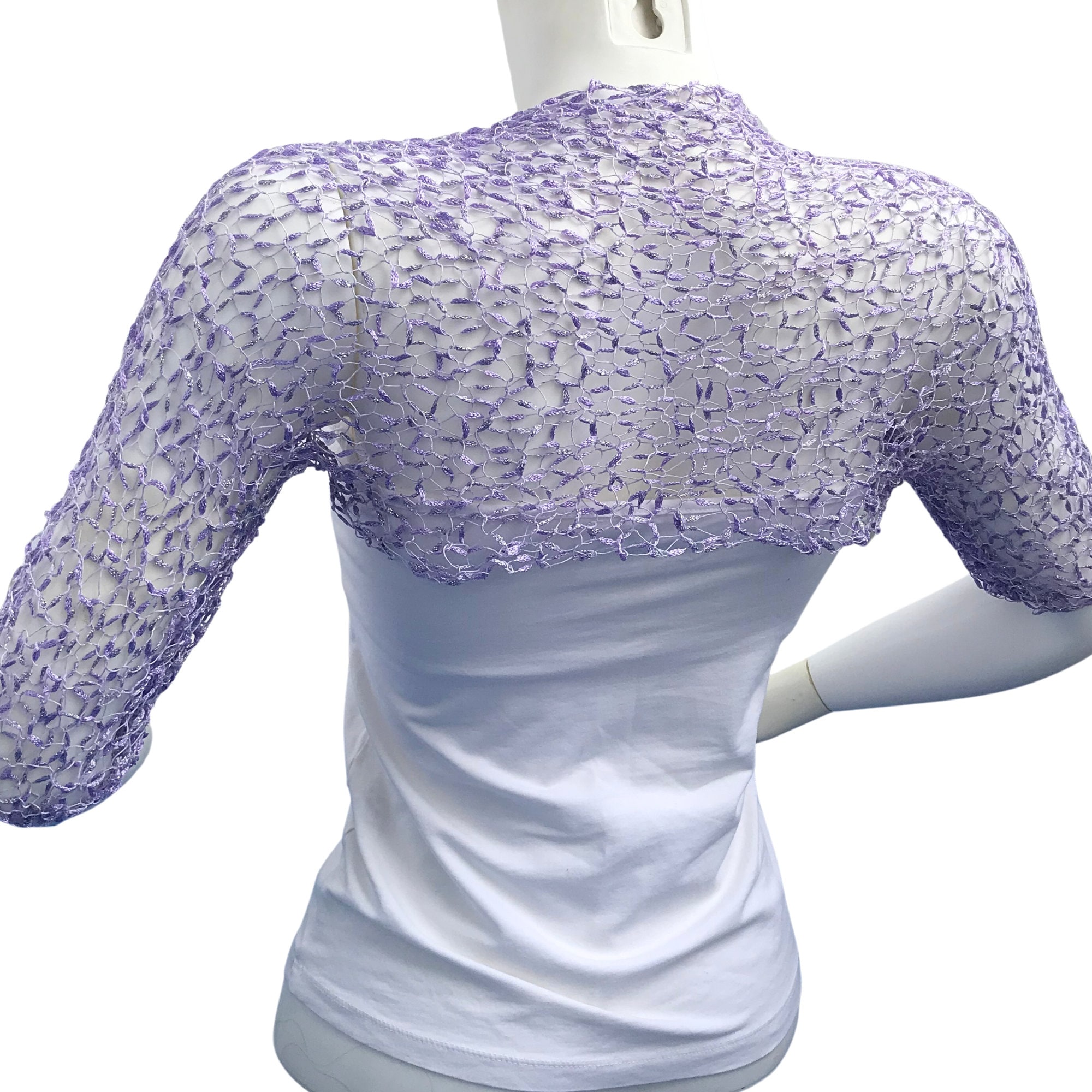 Purple Cropped Bolero Jacket, Half Sleeves Silky Shrug, Crochet Summer ...
