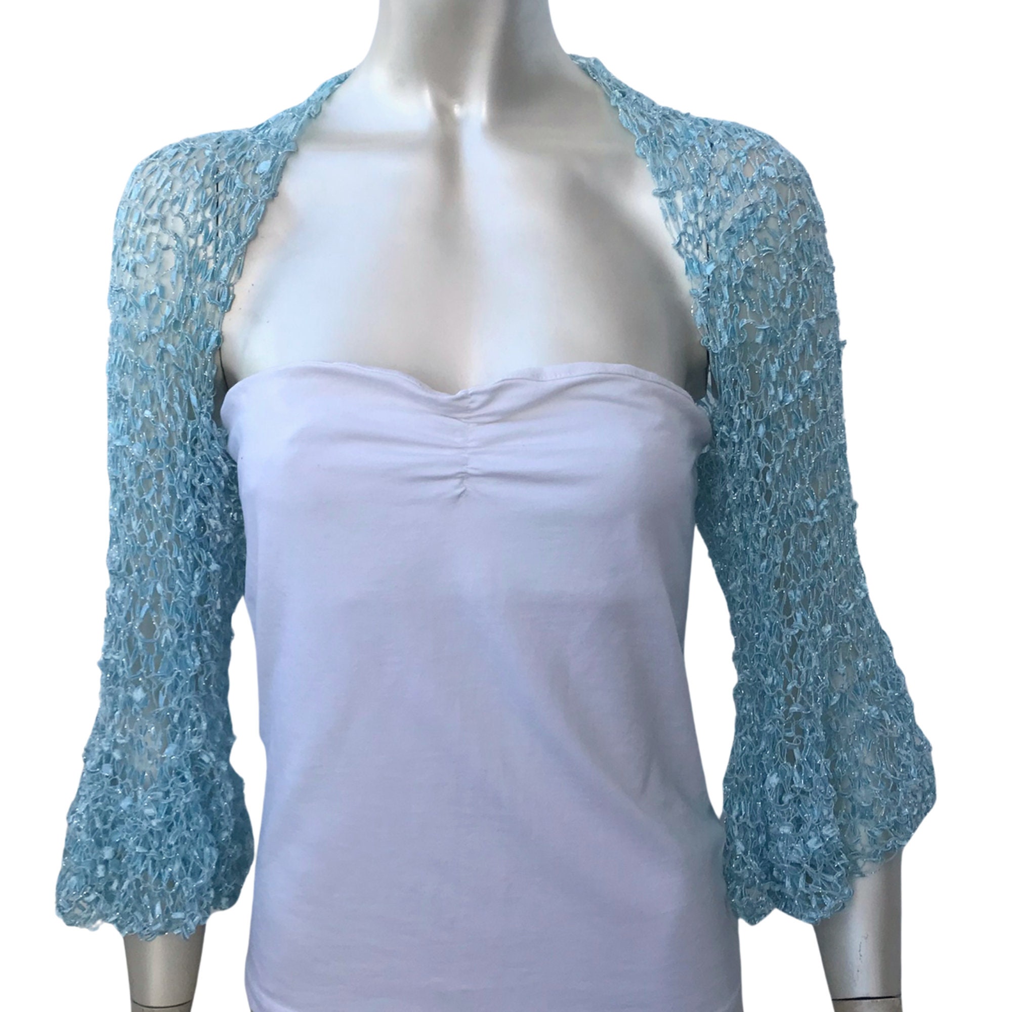Turquoise Crochet Bridal Bolero Shrug, Aqua Blue Silky Wedding Cropped ...