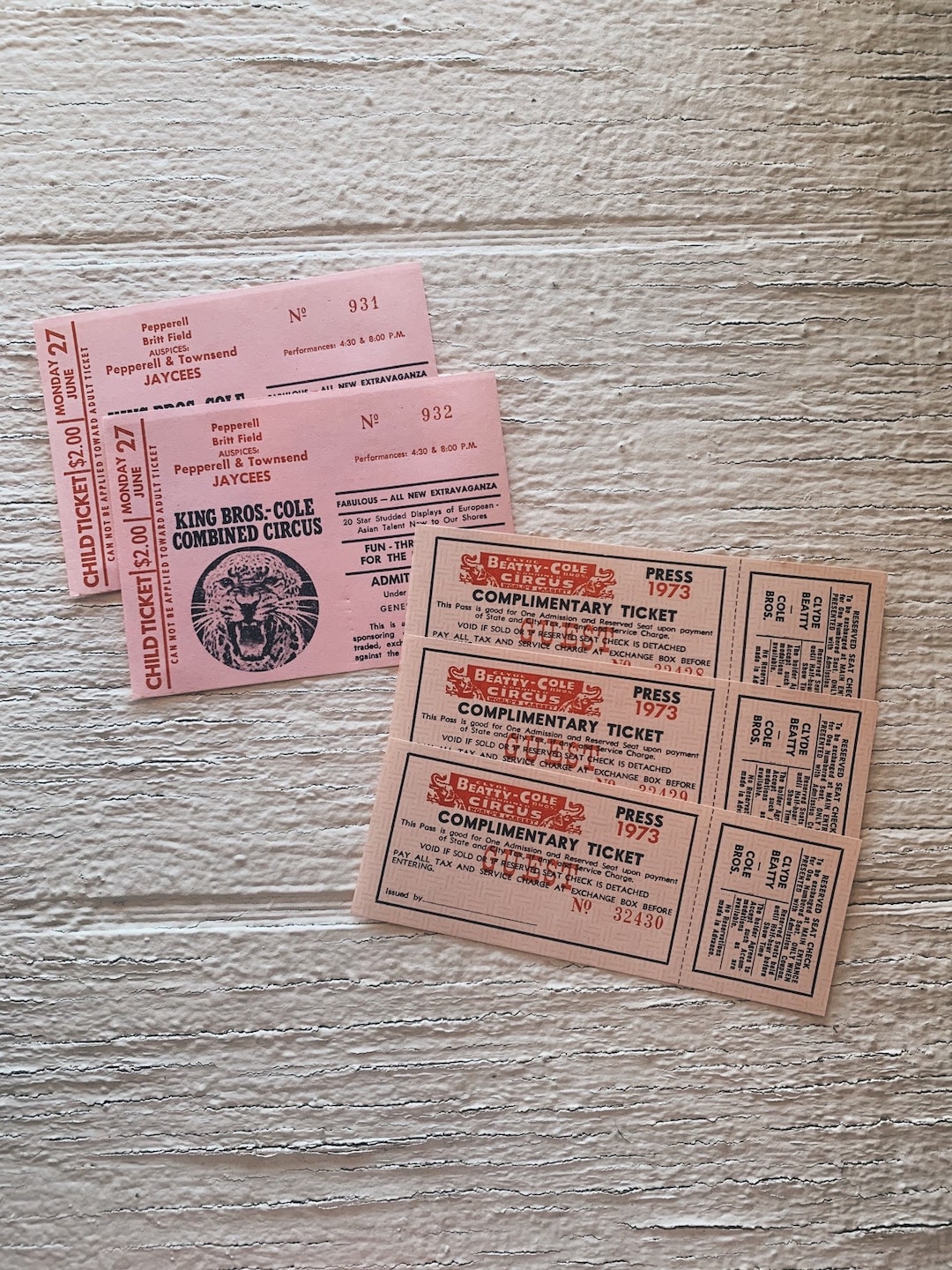 Vintage Circus Tickets (4) King Bros Cole Beatty Cole Circus Cheetah ...