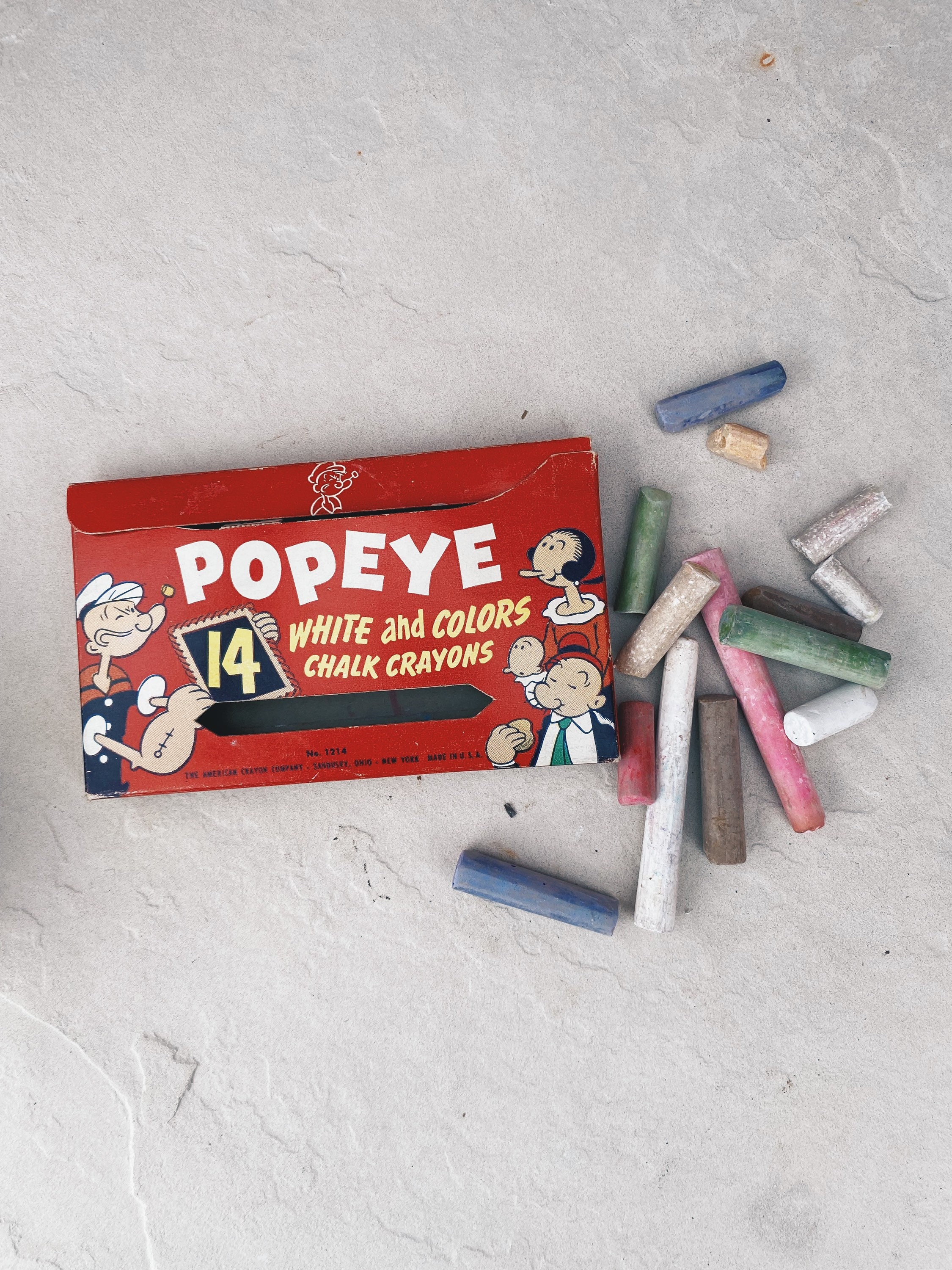 Vintage Popeye Chalk Box and Chalk White and Colors Chalk, School Chalk ...