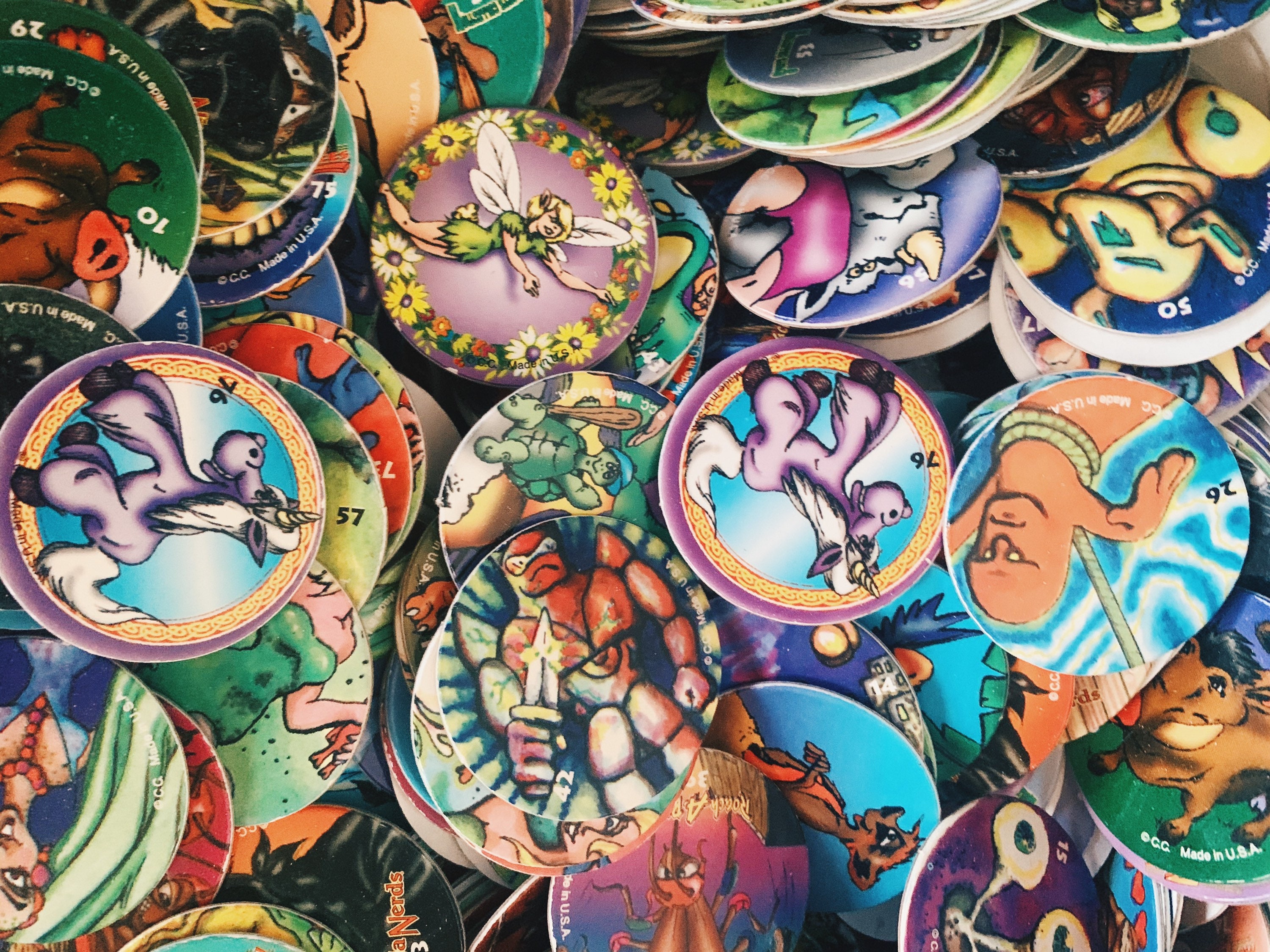 Vintage Pogs tapa de botella de leche Pog lot, discos de papel ...