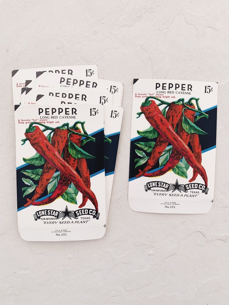Vintage Seed Packets, Unused Long Red Cayenne Pepper, Lone Star Seed Co ...
