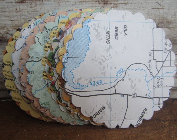 Old Map Scalloped Circle 3.75 12 - Etsy