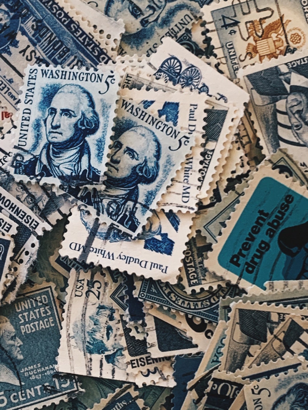 25 Blue Vintage Postage Stamps - Etsy