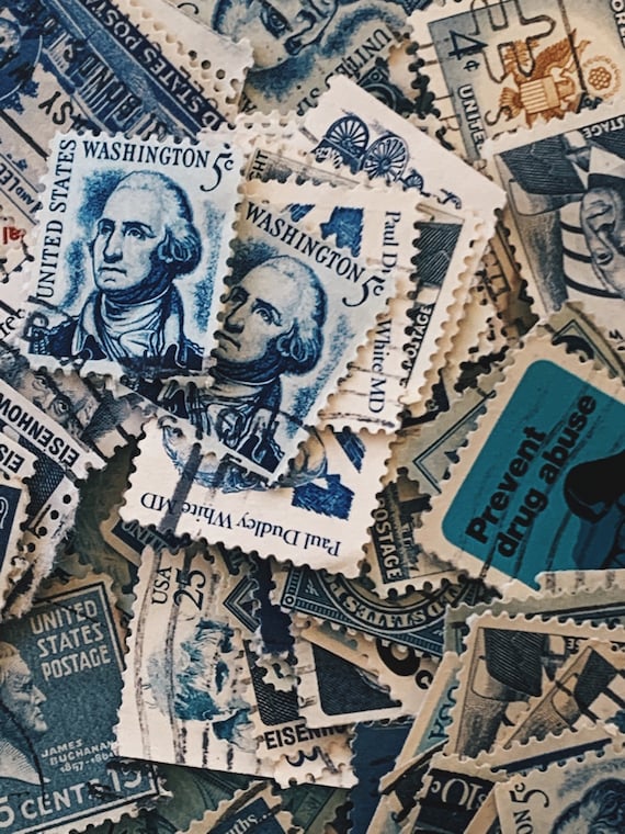 25 Blue Vintage Postage Stamps | Etsy