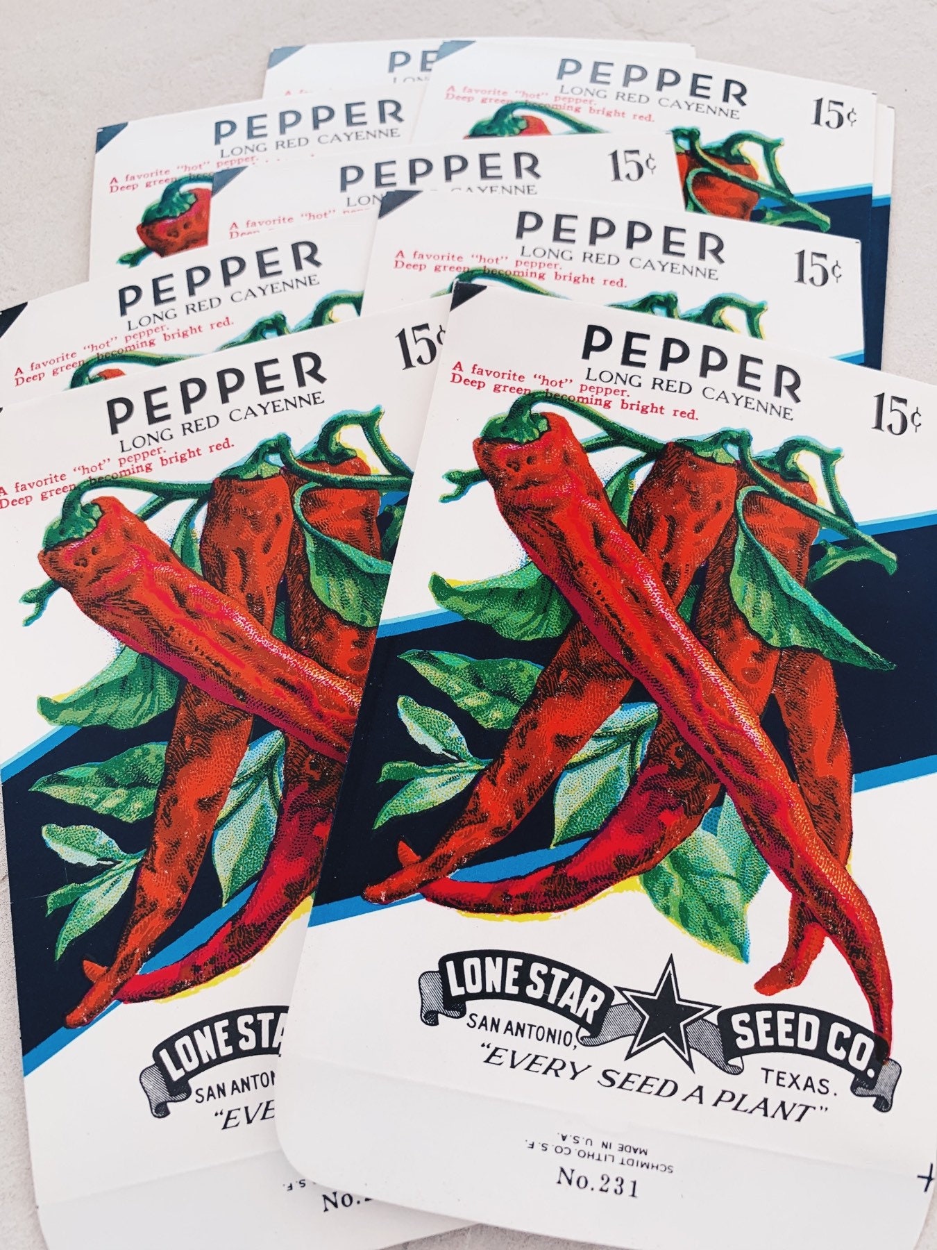 Vintage Seed Packets, Unused Long Red Cayenne Pepper, Lone Star Seed Co ...
