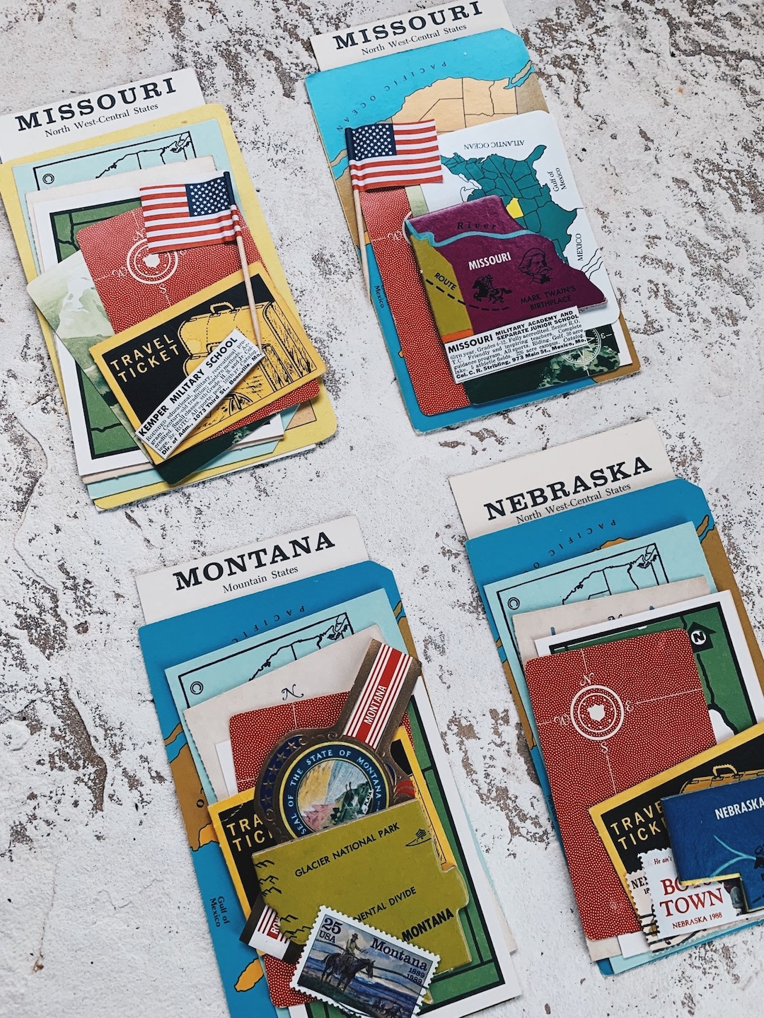 Vintage Flashcards Missouri, Montana, Nebraska State Flashcards Travel ...