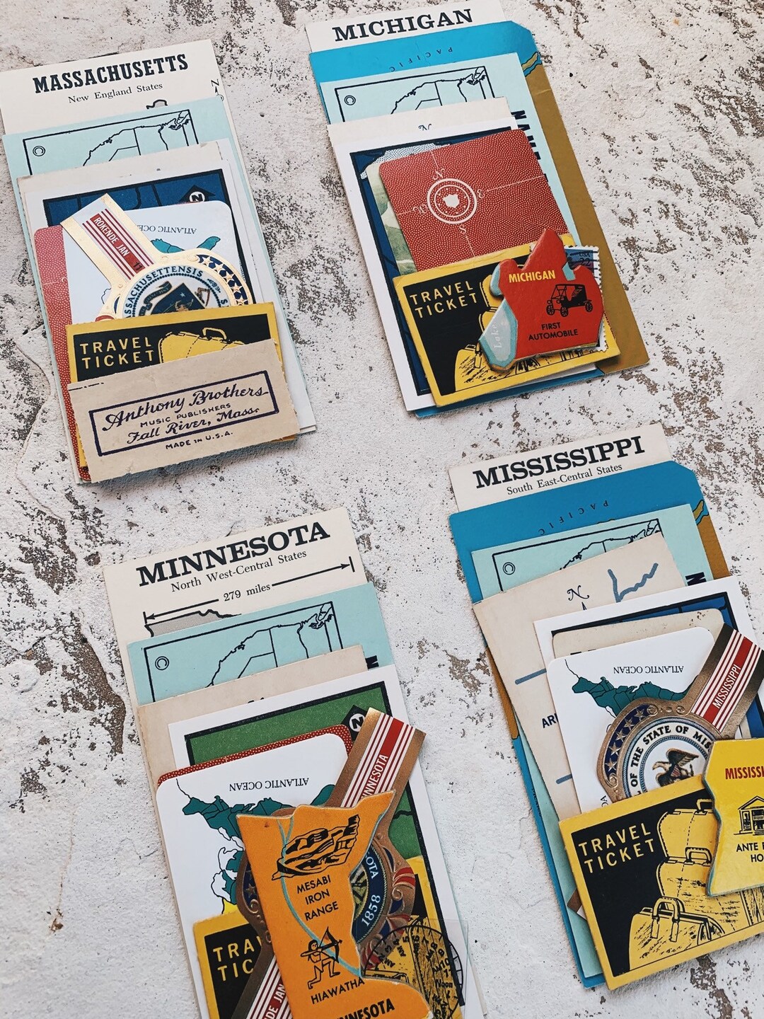 Vintage Flashcards Massachusetts/michigan/minnesota/mississippi State ...