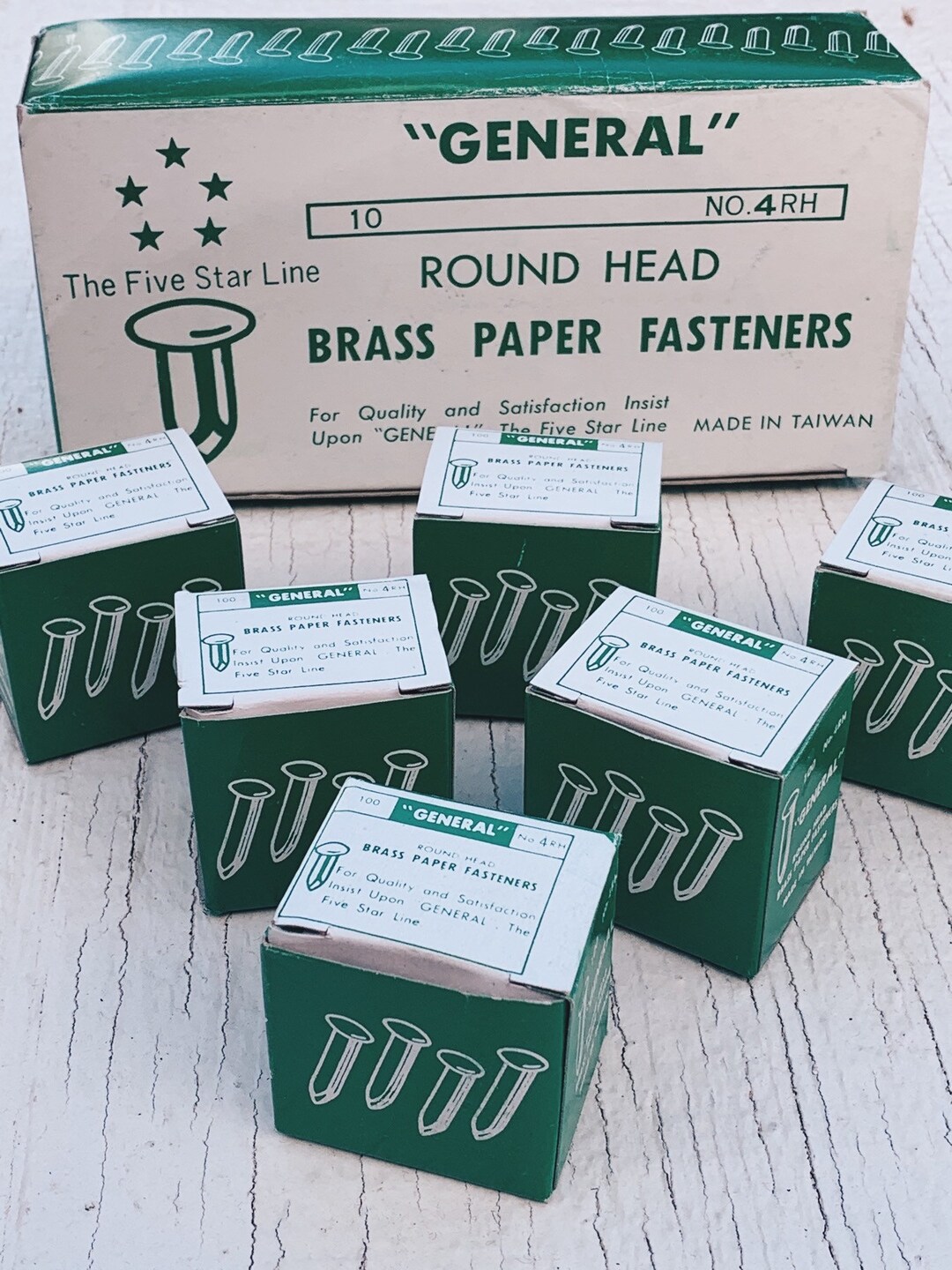 Vintage Brass Paper Fasteners, General Round Head, the Five Star Line ...