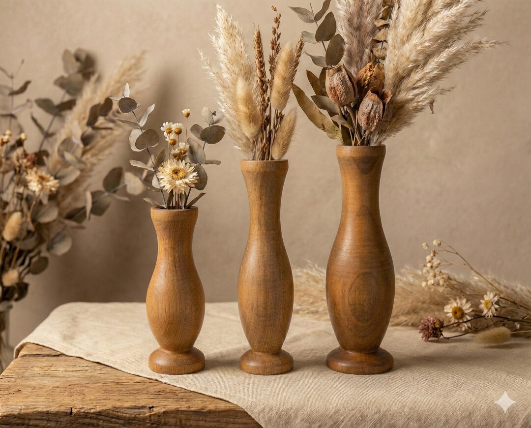 Walnut Stained Beech Vase Minimalist Japandi Decor Wabi Sabi Vessel ...