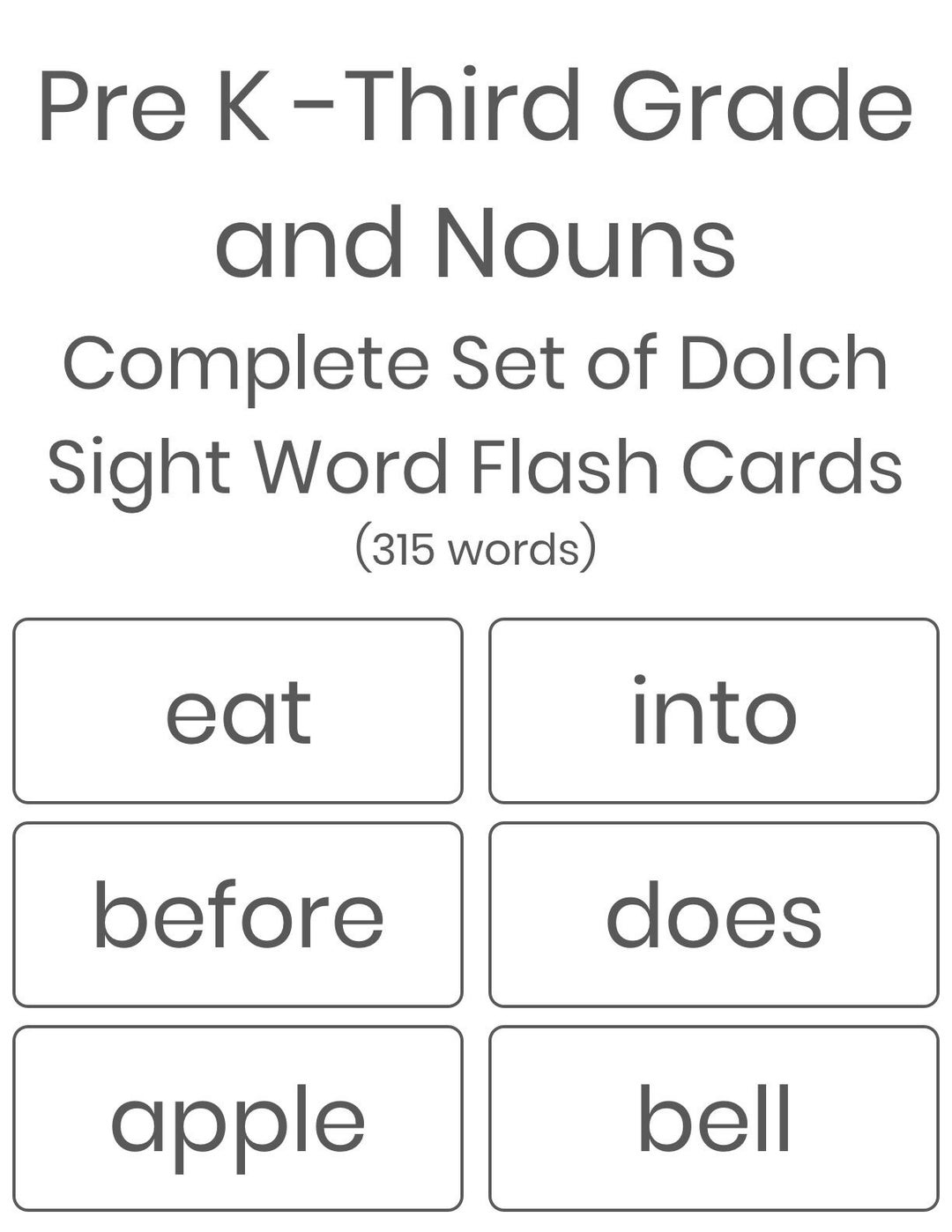 Printable Pre-k Through Third Grade and Nouns Dolch Sight Words Flash ...
