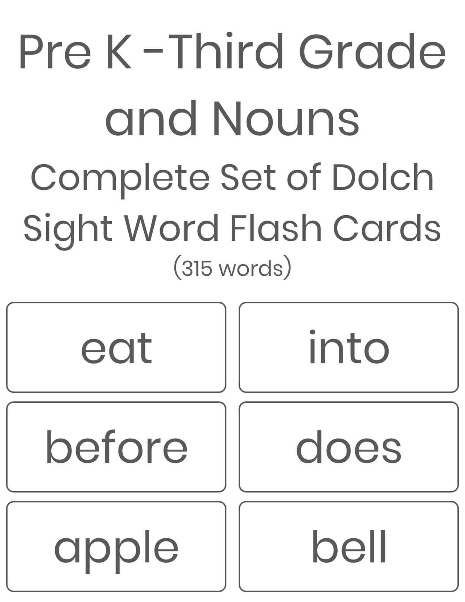 Printable Pre-k Through Third Grade and Nouns Dolch Sight Words Flash ...