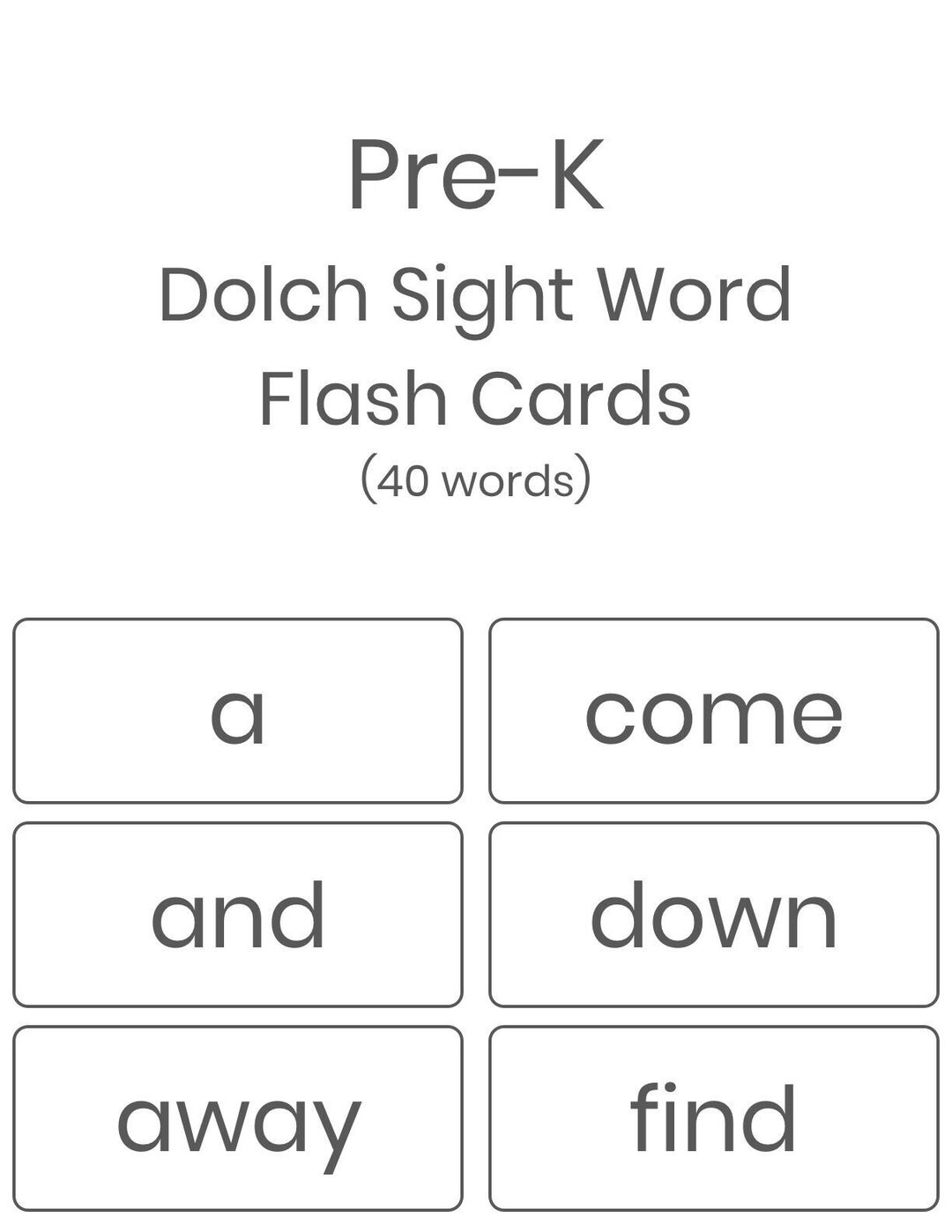 Printable Pre k Dolch Sight Words Flash Cards 40 Words Etsy printable-pre-k-dolch-sight-words-flash-cards-40-words-etsy