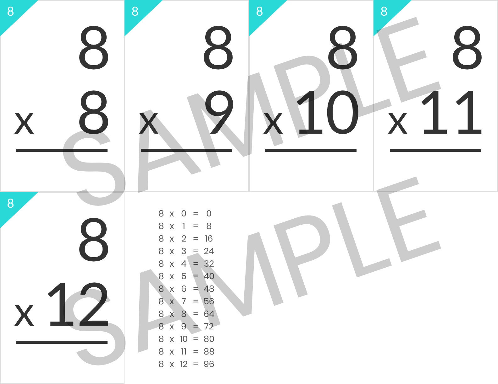 Printable Multiplication Flash Cards, Complete Set - INSTANT DOWNLOAD ...