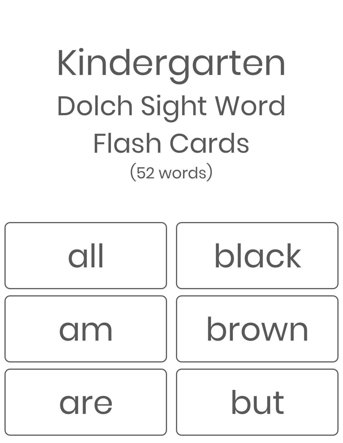 Printable Kindergarten Dolch Sight Words Flash Cards, 52 Words ...