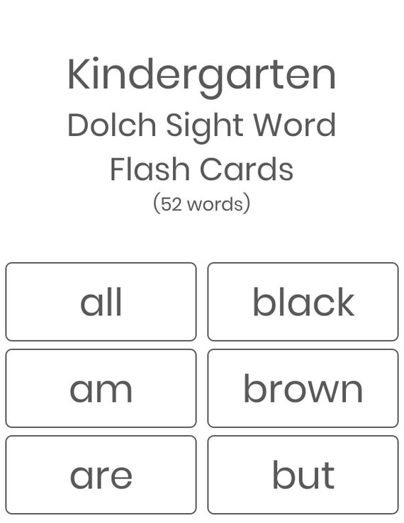 Printable Kindergarten Dolch Sight Words Flash Cards 52 Words - Etsy