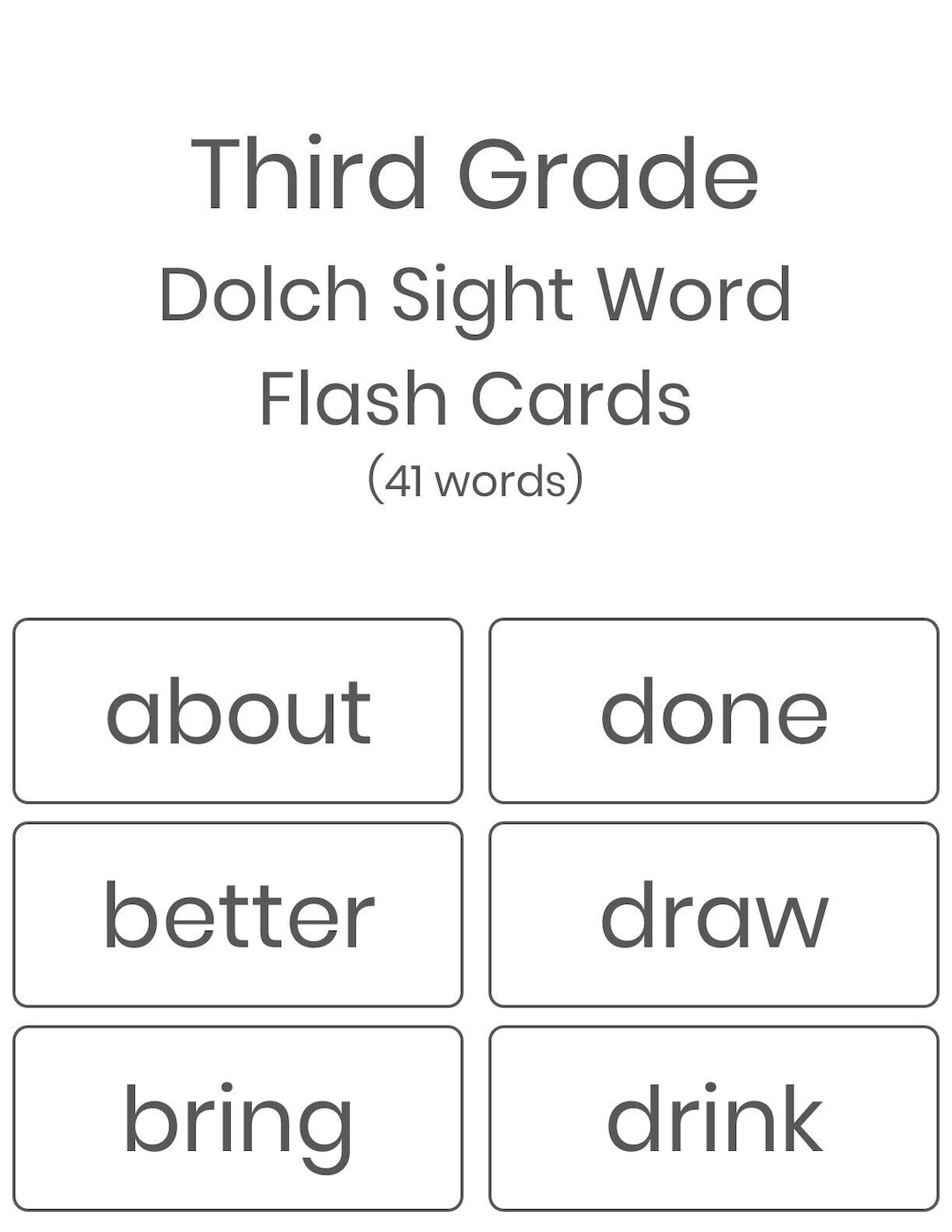 Printable Third Grade Dolch Sight Words Flash Cards, 41 Words - INSTANT ...