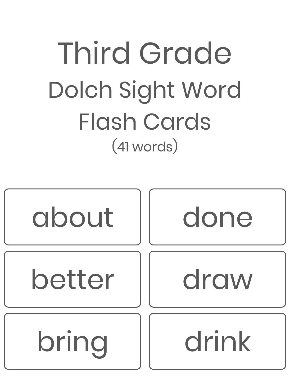 Printable Third Grade Dolch Sight Words Flash Cards 41 Words INSTANT