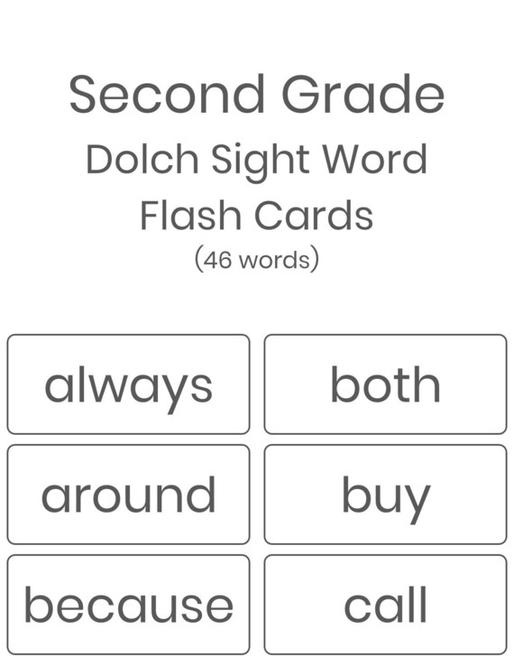 Printable Second Grade Dolch Sight Words Flash Cards 46 words | Etsy