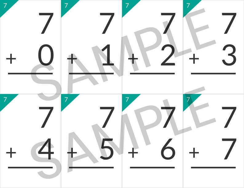 Printable Addition Flash Cards, Complete Set - INSTANT DOWNLOAD - Etsy