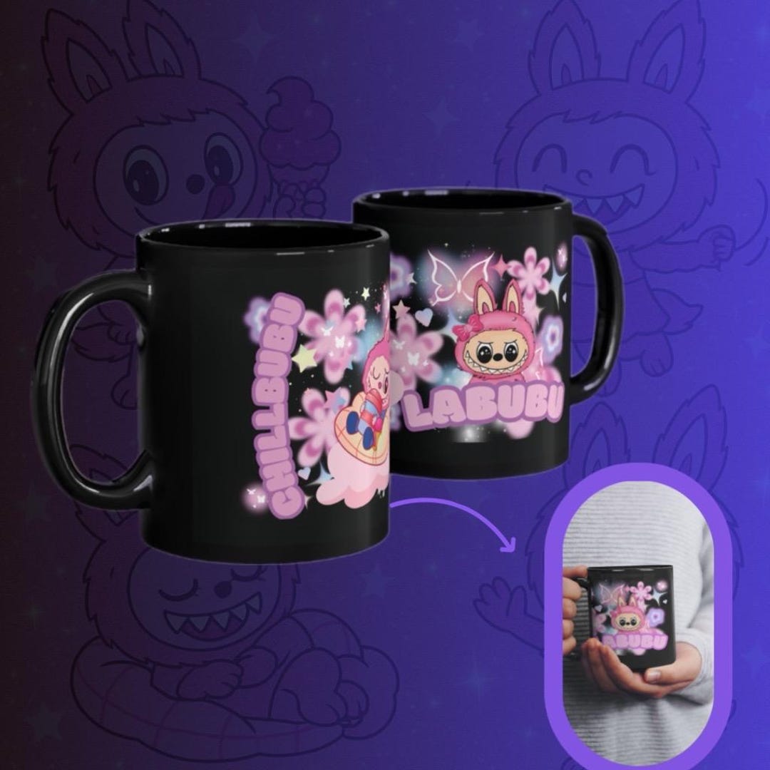 Kawaii Labubu Mug CHILLBUBU & LABUBU Design | Cute Pink Bunny Aesthetic ...