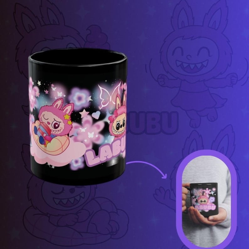 Kawaii Labubu Mug CHILLBUBU & LABUBU Design | Cute Pink Bunny Aesthetic ...