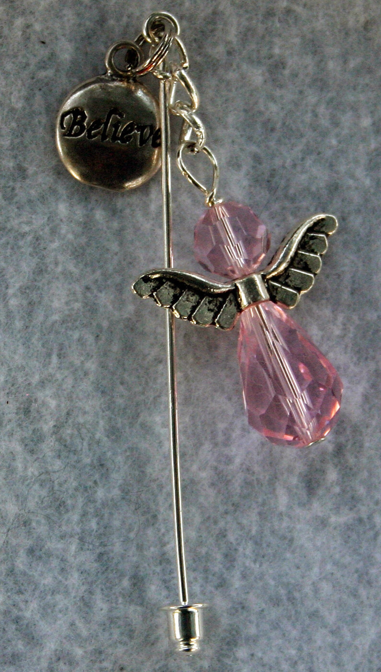 Angel Stick Pin With Believe Charm, Survivor Pin, Cancer Awareness Pin ...