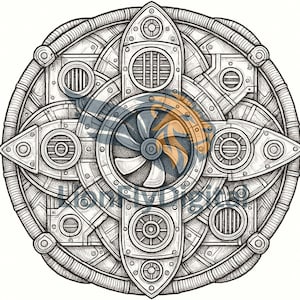 Steampunk Mandala Coloring Book: 26 Printable Mechanical Designs (PDF ...