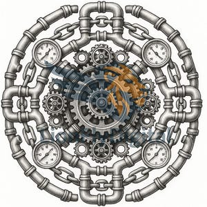 Steampunk Mandala Coloring Book: 26 Printable Mechanical Designs (PDF ...