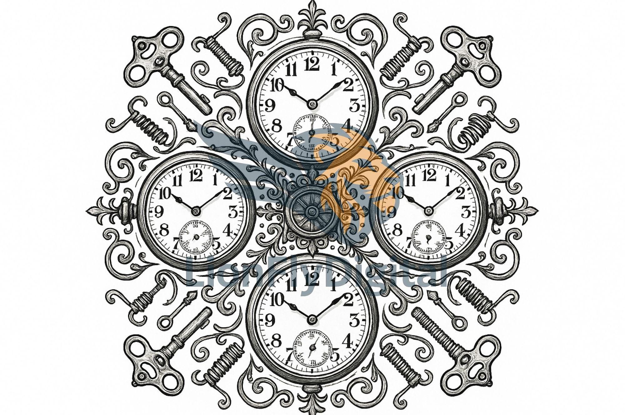 Steampunk Mandala Coloring Book: 26 Printable Mechanical Designs (PDF ...