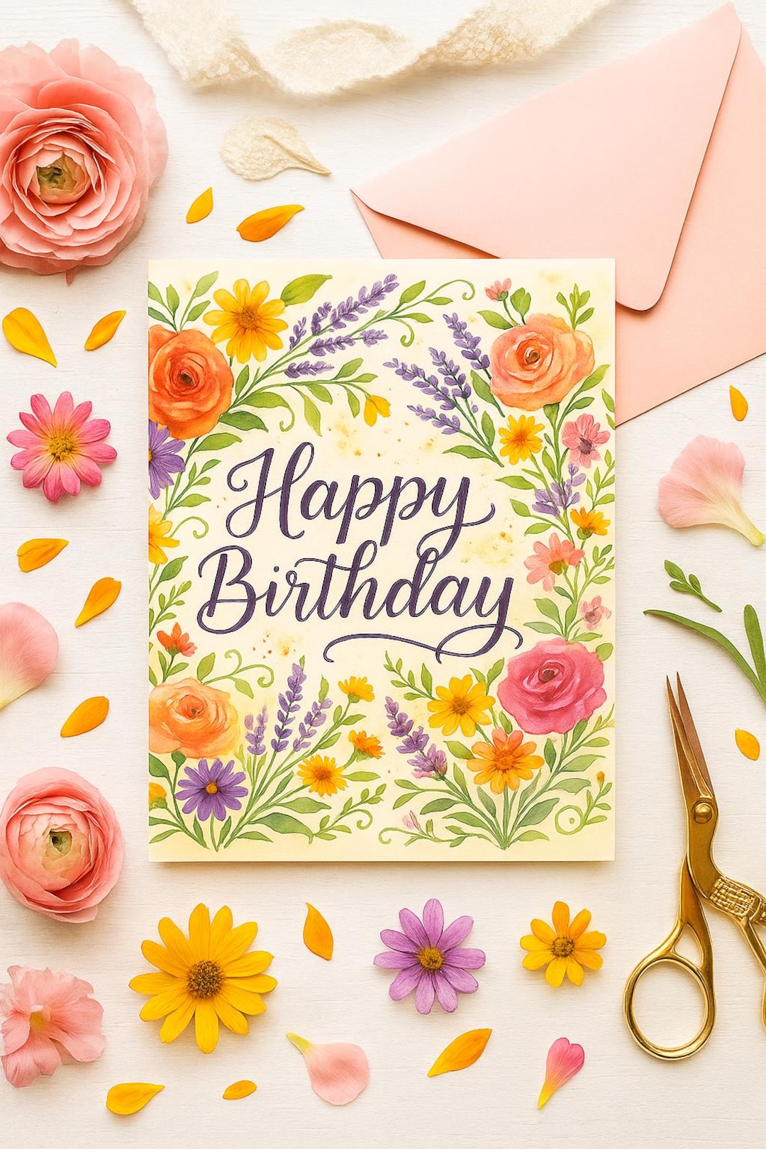 Boho Watercolor Birthday Card: Floral Wildflower Design (printable ...