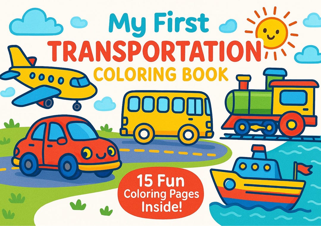 Transportation Coloring Book, Instant Download, Kids Birthday Gift ...