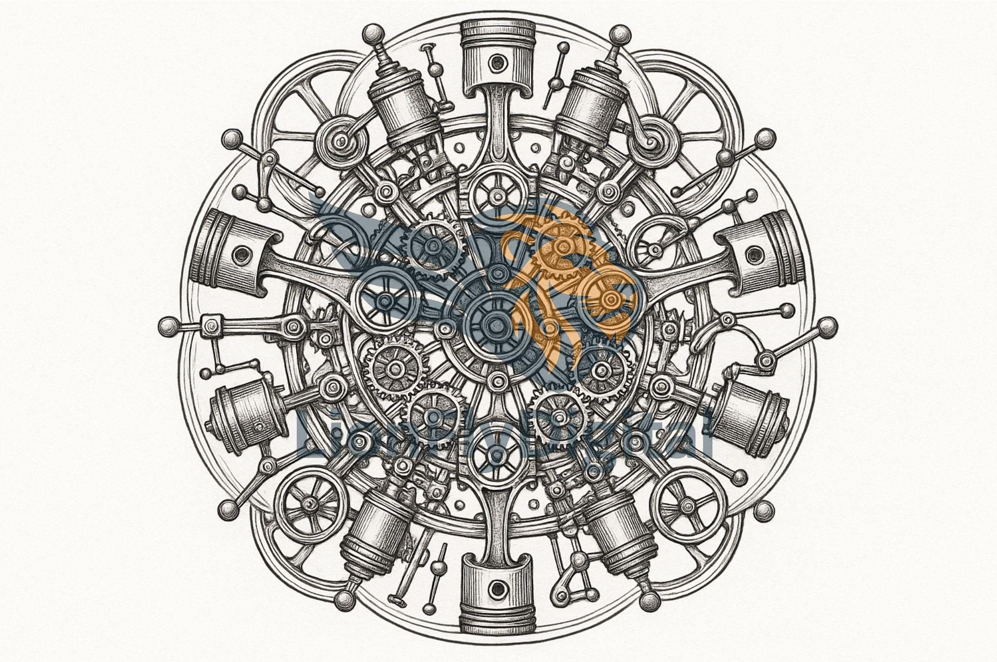 Steampunk Mandala Coloring Book: 26 Printable Mechanical Designs (PDF ...