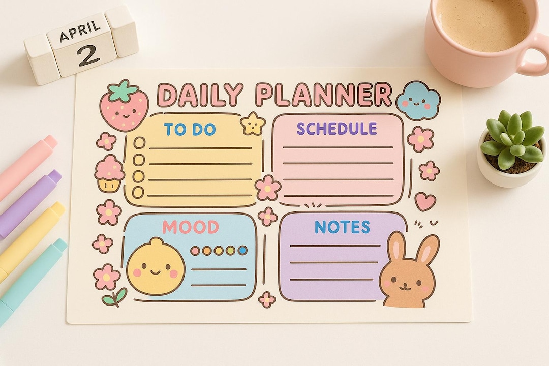 Kawaii Printable Planner for Children's,14 Pages PDF, Cute Daily Weekly ...