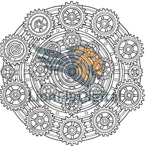 Steampunk Mandala Coloring Book: 26 Printable Mechanical Designs (PDF ...